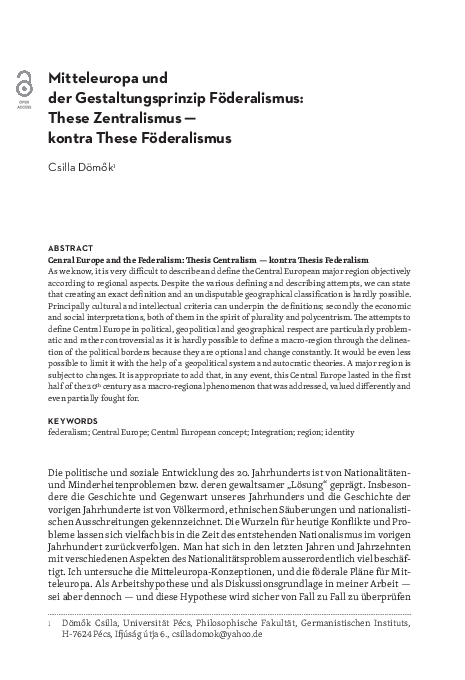 (PDF) Mitteleuropa und der Gestaltungsprinzip Föderalismus: These ...