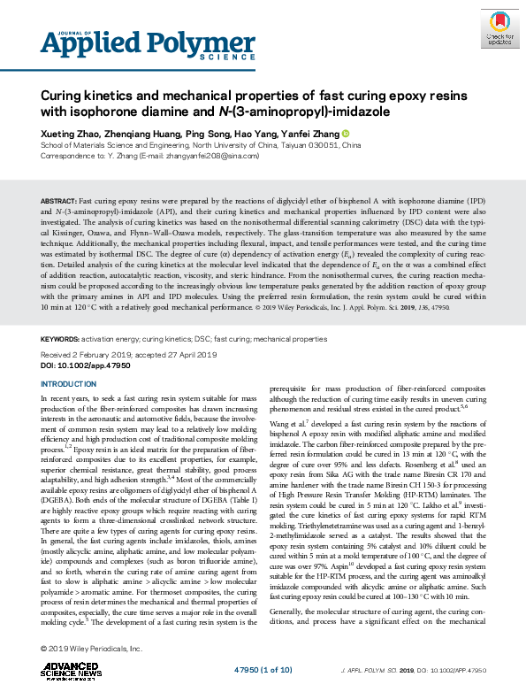 (PDF) Curing kinetics and mechanical properties of fast curing epoxy ...