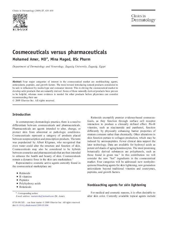 (PDF) Cosmeceuticals versus pharmaceuticals