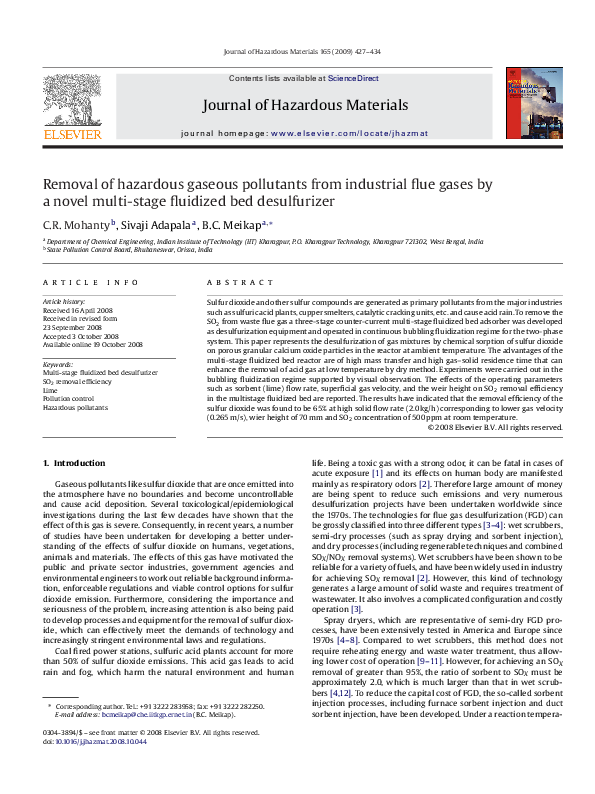 (PDF) Removal of hazardous gaseous pollutants from industrial flue ...