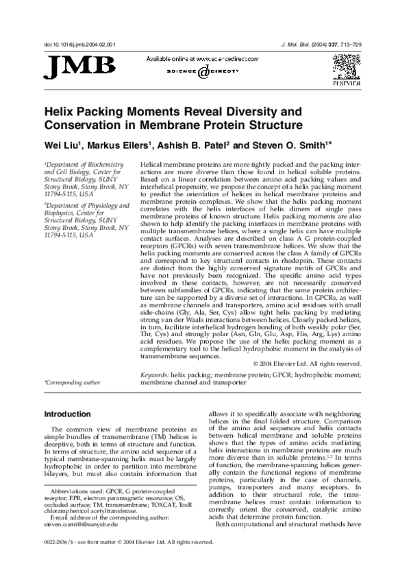 (PDF) Helix Packing Moments Reveal Diversity and Conservation in ...