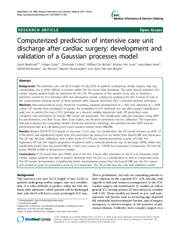 (PDF) Computerized prediction of intensive care unit discharge after ...