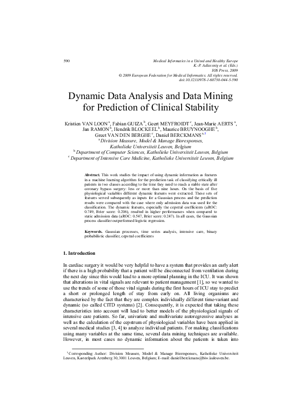 (PDF) Dynamic Data Analysis and Data Mining for Prediction of Clinical Stability