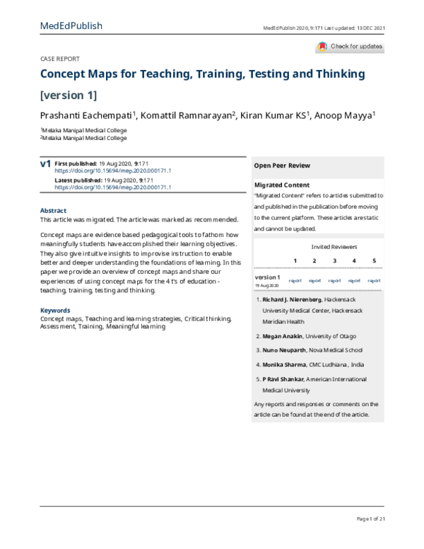 (PDF) Concept Maps for Teaching, Training, Testing and Thinking