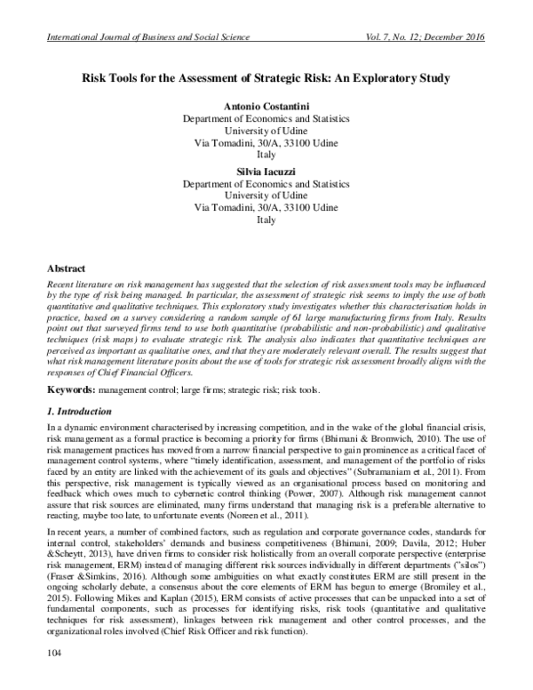 (PDF) Risk Tools for the Assessment of Strategic Risk: An Exploratory Study