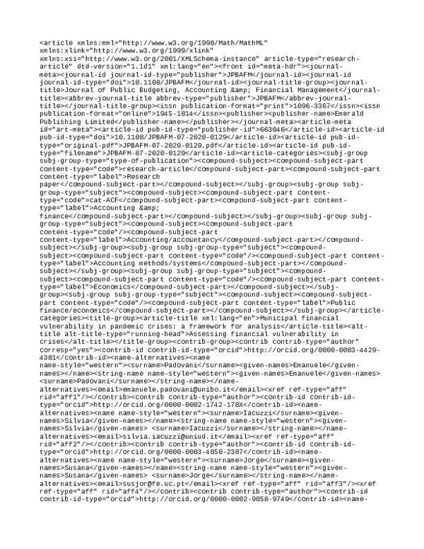 Municipal financial vulnerability in pandemic crises: a framework for ...