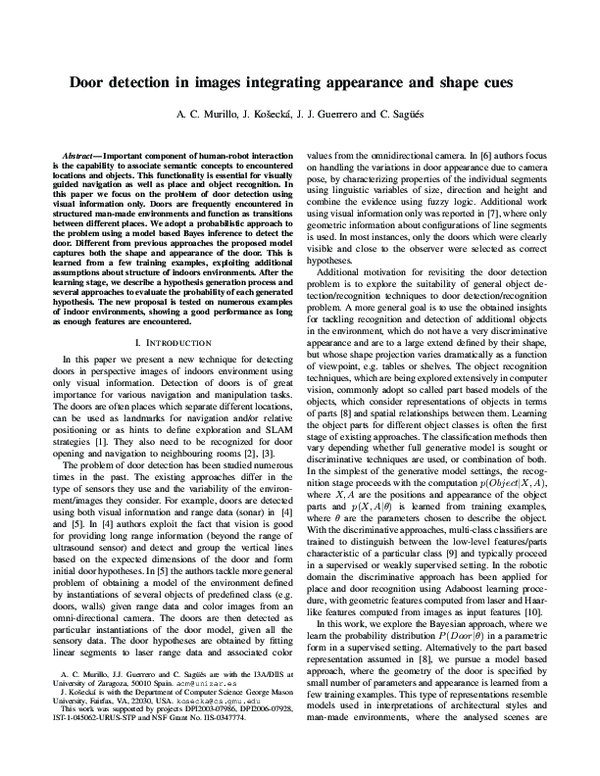 (PDF) Door detection in images integrating appearance and shape cues