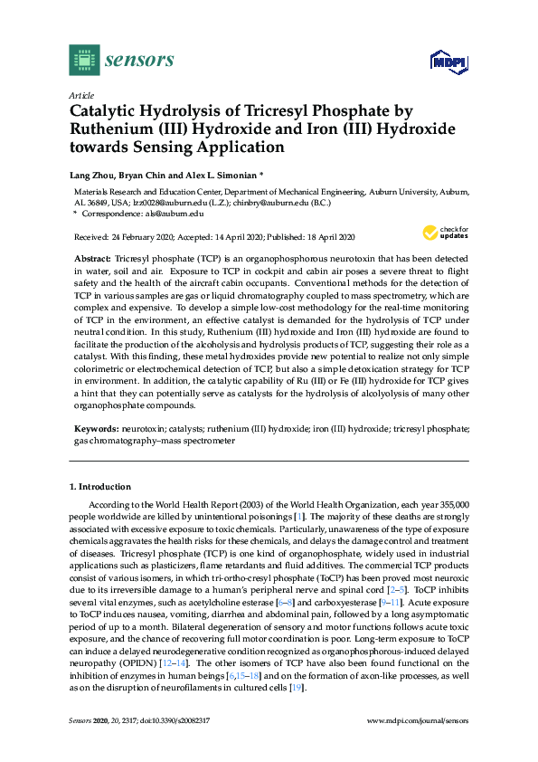 (PDF) Catalytic Hydrolysis of Tricresyl Phosphate by Ruthenium (III ...