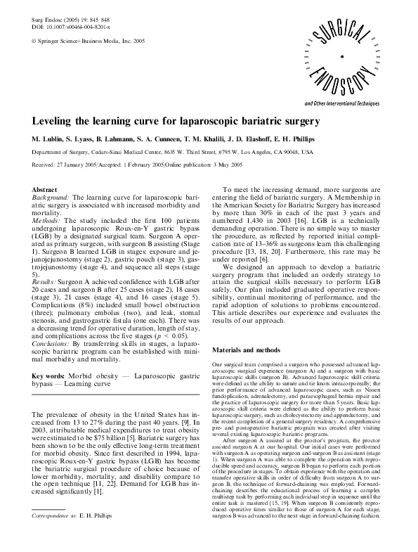 (PDF) Leveling the learning curve for laparoscopic bariatric surgery | brian lahmann - Academia.edu