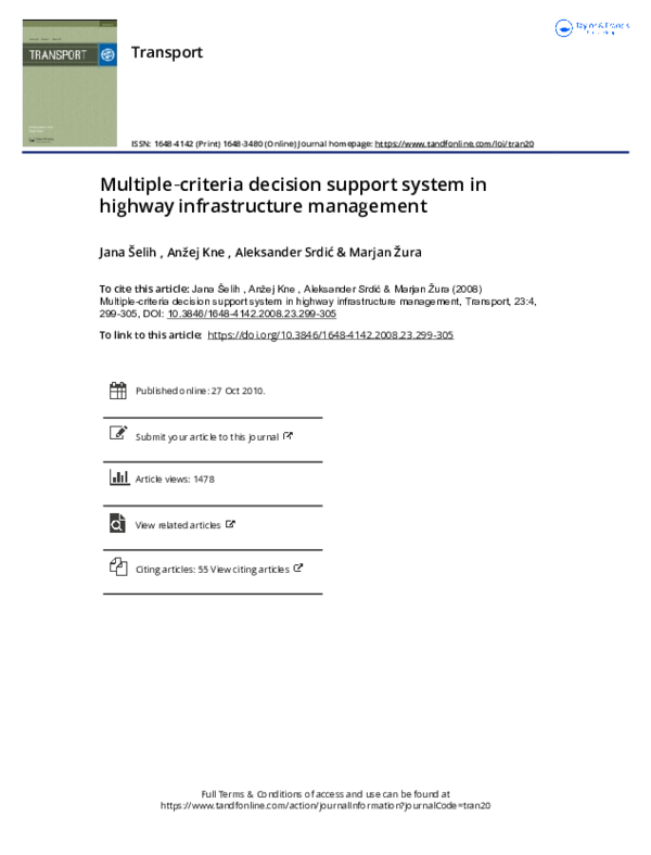 (PDF) Multiple‐Criteria Decision Support System in Highway Infrastructure Management