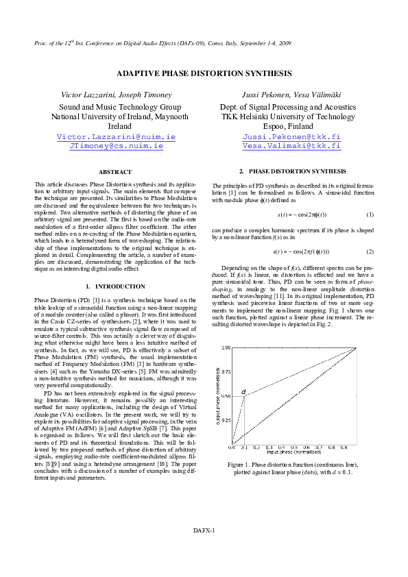 (PDF) Adaptive phase distortion synthesis (PDF) Adaptive phase distortion synthesis