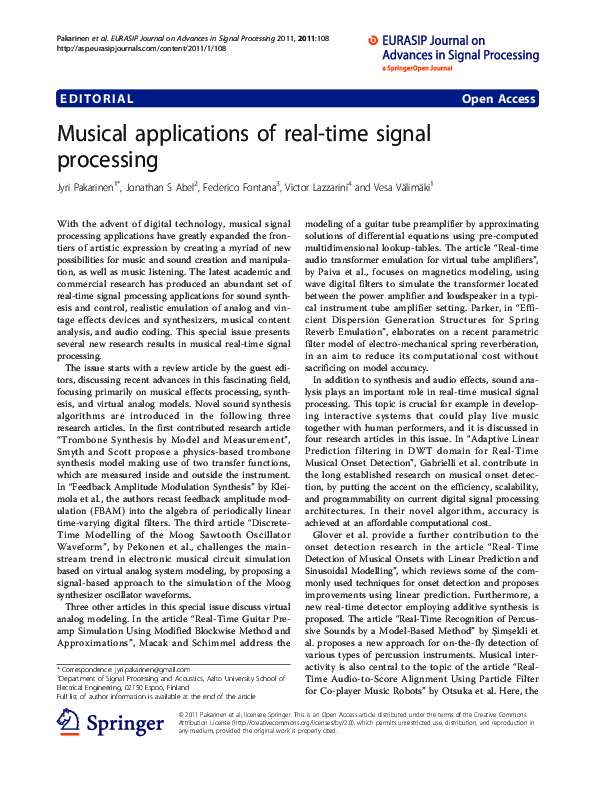 (PDF) Musical applications of real-time signal processing
