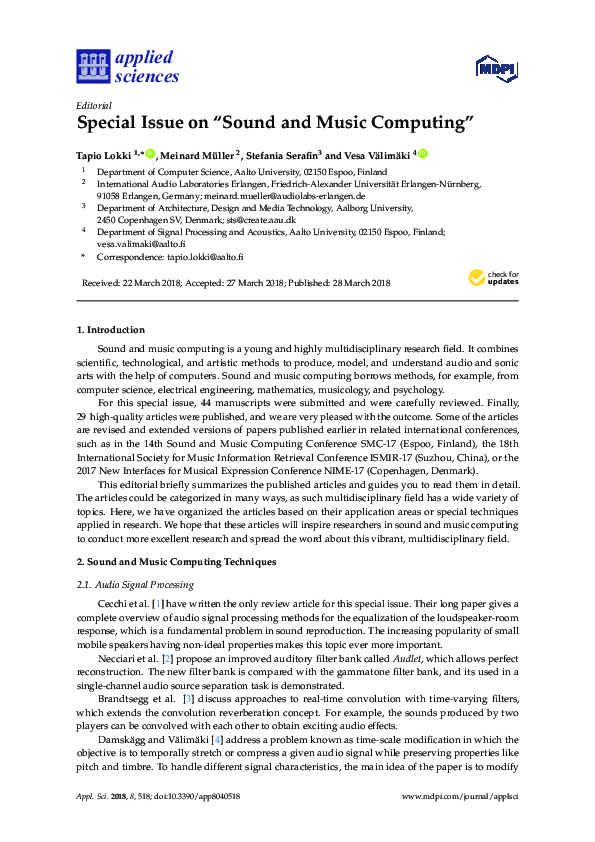 (PDF) Special Issue on “Sound and Music Computing”