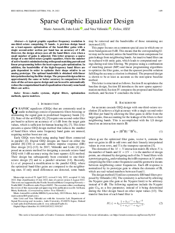 (PDF) Sparse Graphic Equalizer Design