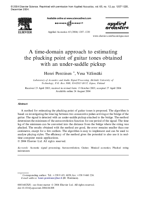 (PDF) A time-domain approach to estimating the plucking point of guitar ...