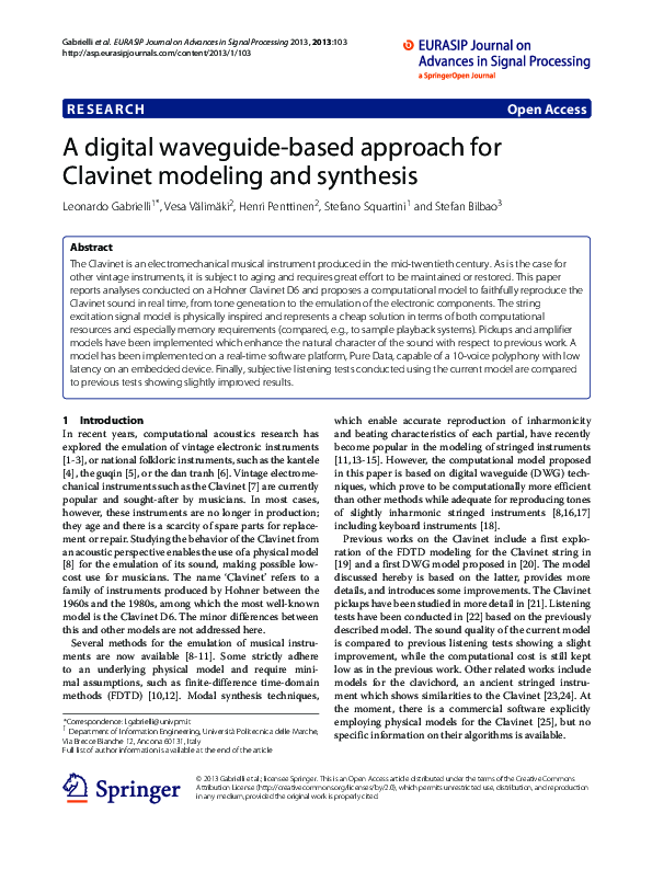 (PDF) A digital waveguide-based approach for Clavinet modeling and synthesis