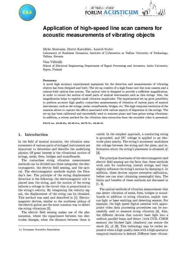 (PDF) Application of high-speed line scan camera for acoustic measurements of vibrating objects
