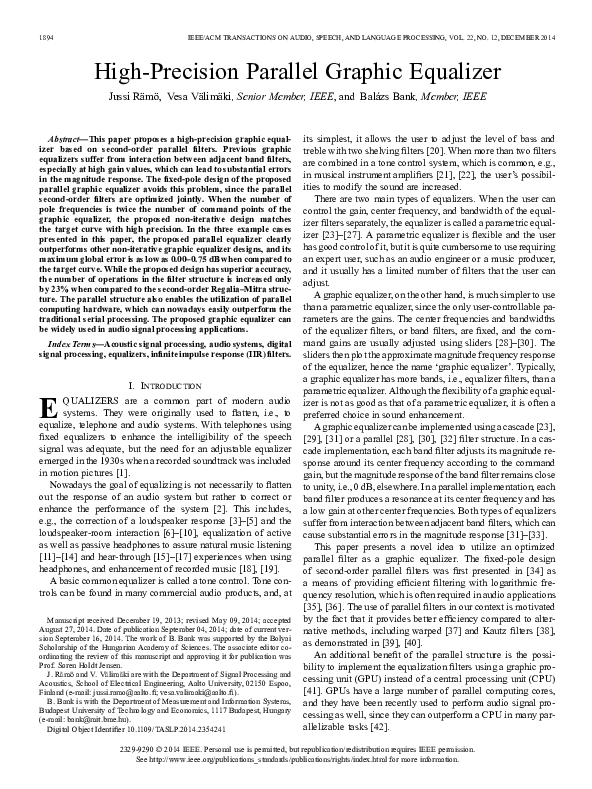(PDF) High-Precision Parallel Graphic Equalizer
