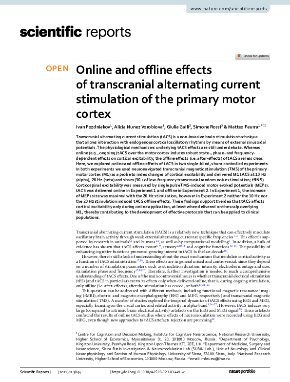 (PDF) Online and offline effects of transcranial alternating current ...
