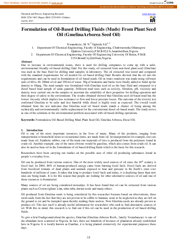 (PDF) Formulation of Oil-Based Drilling Fluids (Muds) From Plant Seed ...
