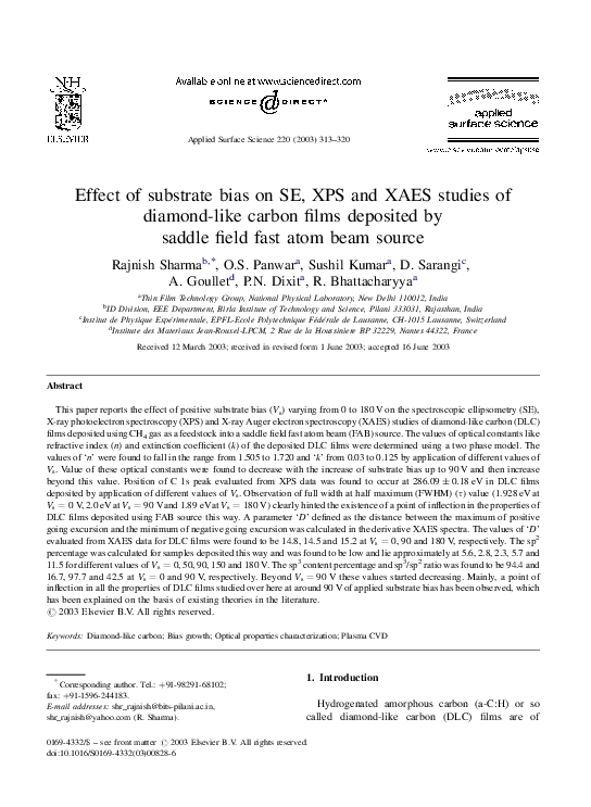 (PDF) Effect of substrate bias on SE, XPS and XAES studies of diamond ...