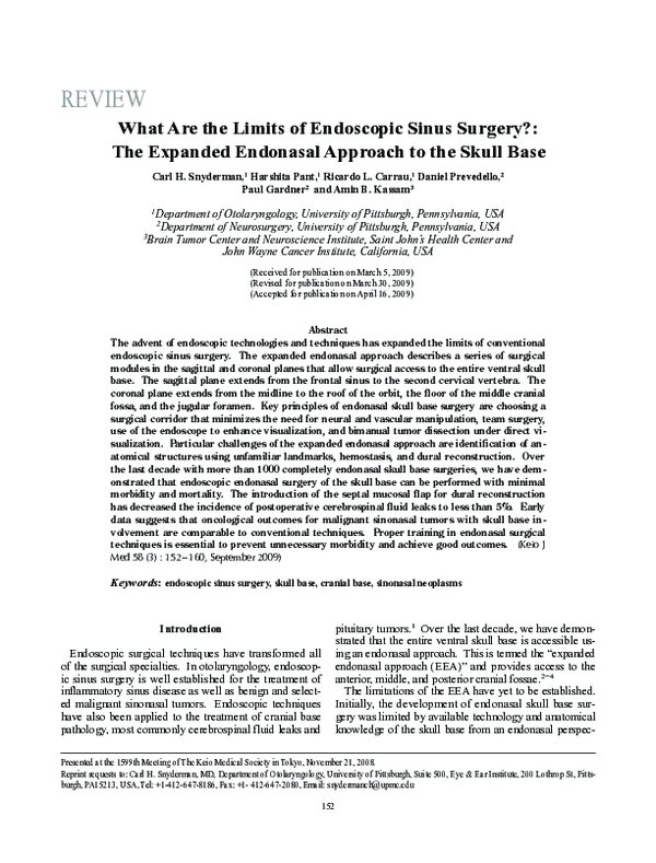 (PDF) What Are the Limits of Endoscopic Sinus Surgery?: The Expanded Endonasal Approach to the ...