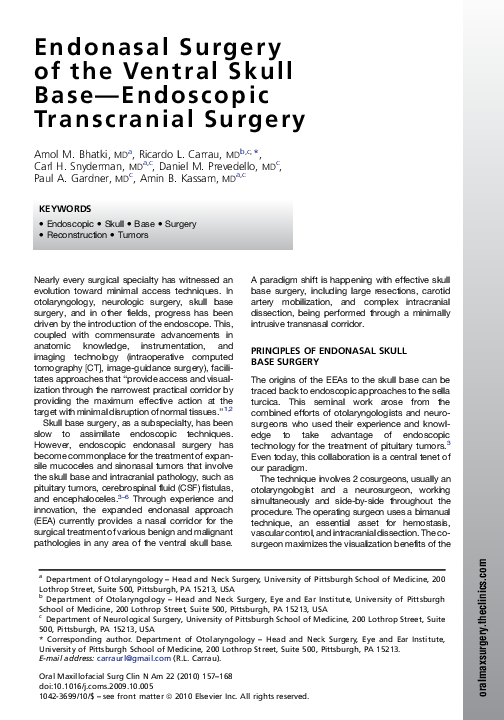 (PDF) Endonasal surgery of the ventral skull base--endoscopic ...