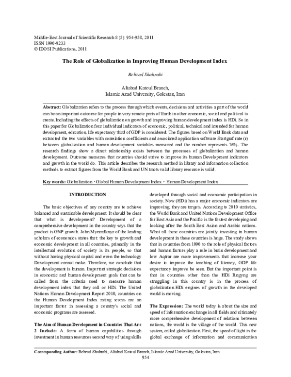 (PDF) The Role of Globalization in Improving Human Development Index