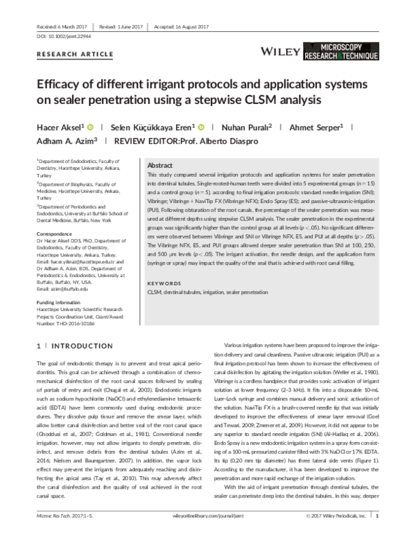 (PDF) Efficacy of different irrigant protocols and application systems on sealer penetration ...
