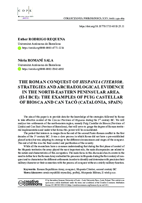 (PDF) The Roman Conquest of Hispania Citerior. Strategies and ...