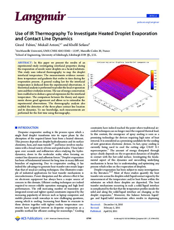 (PDF) Use of IR Thermography To Investigate Heated Droplet Evaporation and Contact Line Dynamics ...