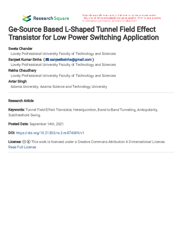 Pdf Ge Source Based L Shaped Tunnel Field Effect Transistor For Low Power Switching Application