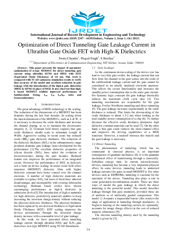 Pdf Optimization Of Direct Tunneling Gate Leakage Current In