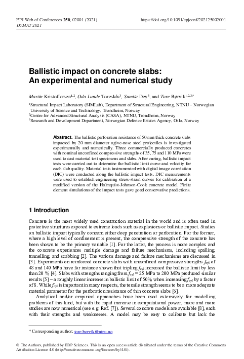 (PDF) Ballistic impact on concrete slabs: An experimental and numerical ...