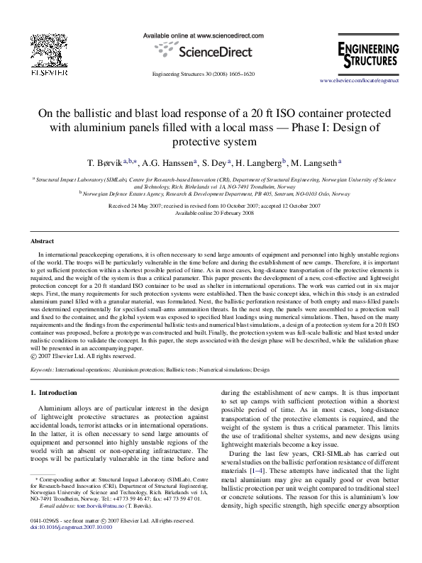 (PDF) On the ballistic and blast load response of a 20 ft ISO container ...