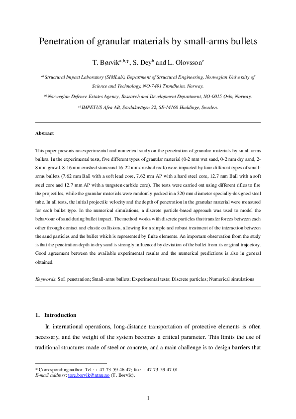 (PDF) Penetration of granular materials by small-arms bullets