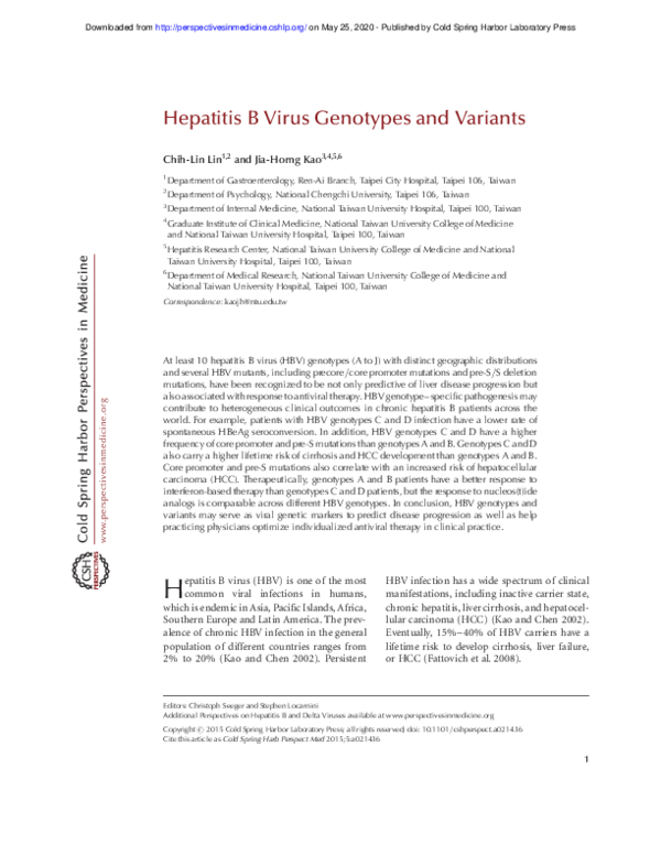 (PDF) Hepatitis B Virus Genotypes and Variants