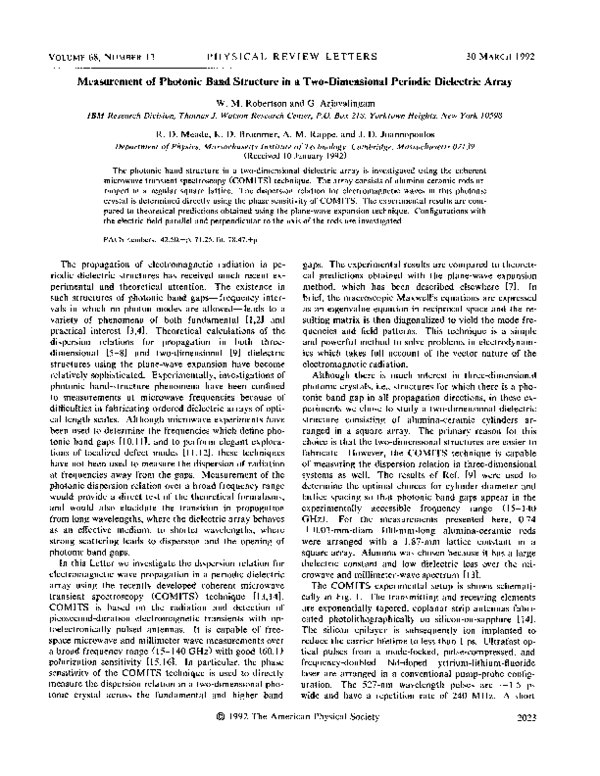 (PDF) Measurement of photonic band structure in a two-dimensional periodic dielectric array