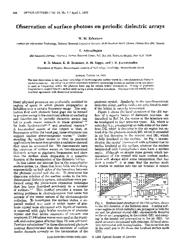 (PDF) Observation of surface photons on periodic dielectric arrays ...