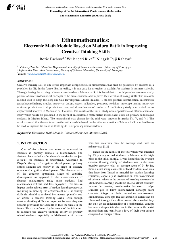 (PDF) Ethnomathematics: Electronic Math Module Based on Madura Batik in ...