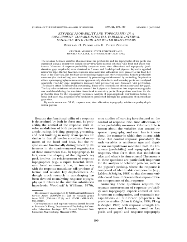 (PDF) Key-Peck Probability and Topography in a Concurrent Variable-Interval Variable-Interval ...