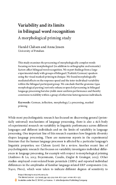 (PDF) Variability and its limits in bilingual word recognition