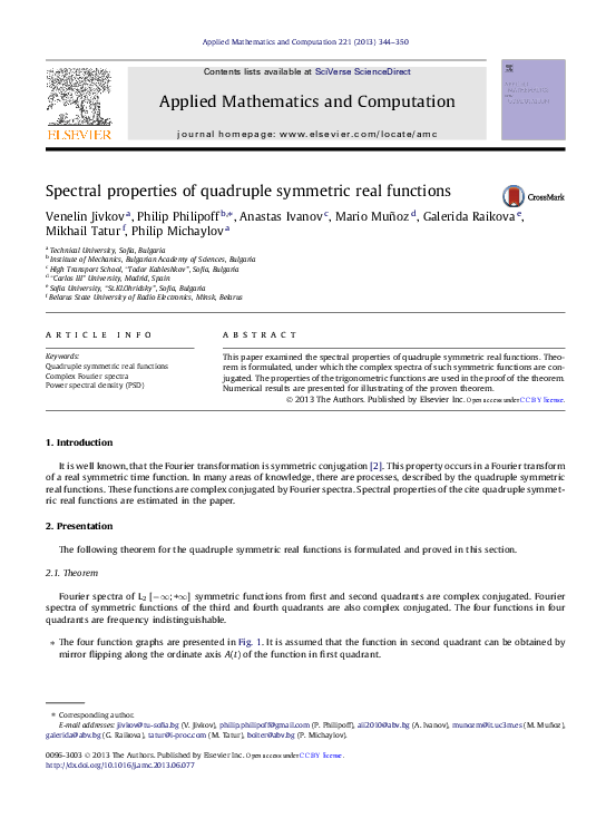 (PDF) Spectral properties of quadruple symmetric real functions