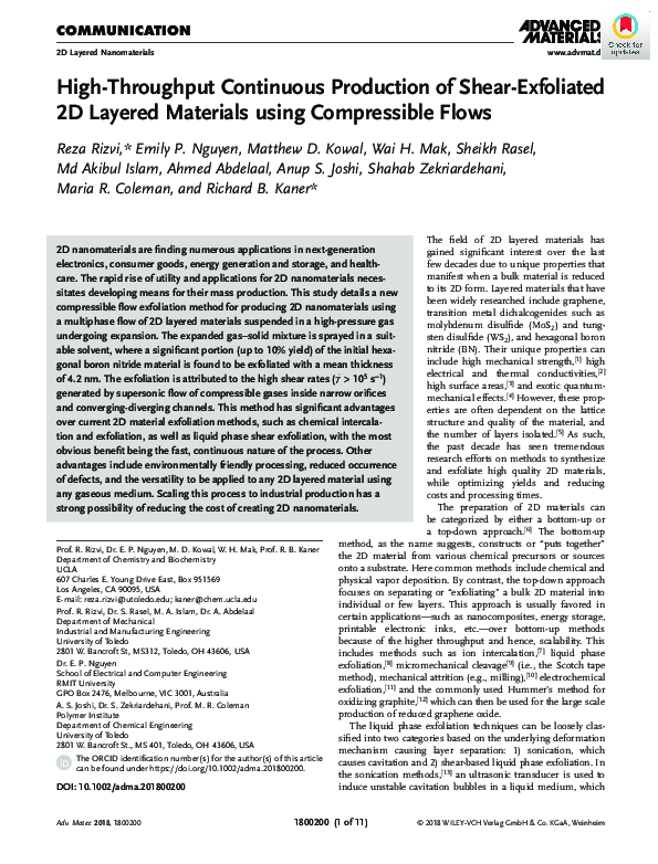 (PDF) High-Throughput Continuous Production of Shear-Exfoliated 2D Layered Materials using ...