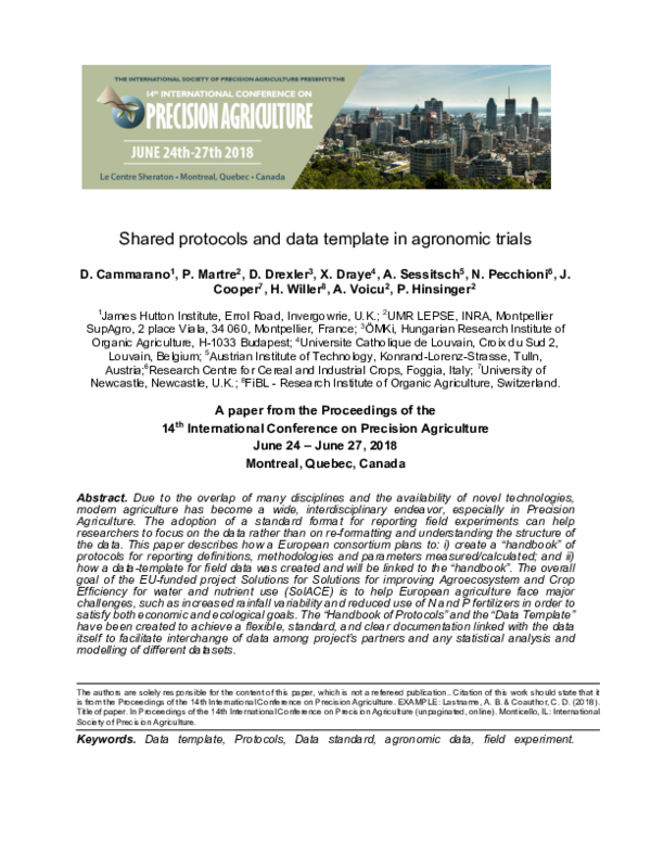 (PDF) Shared protocols and data template in agronomic trials