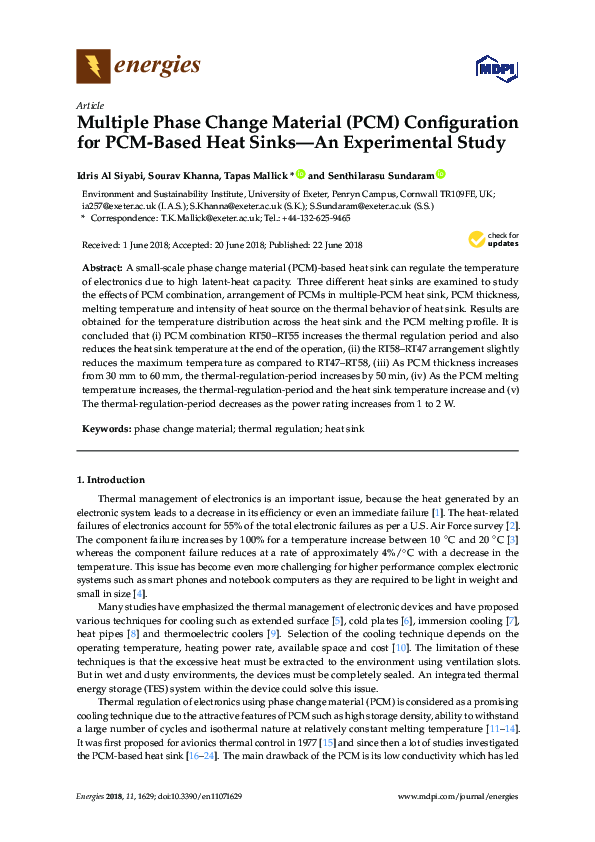 (PDF) Multiple Phase Change Material (PCM) Configuration for PCM-Based Heat Sinks—An ...