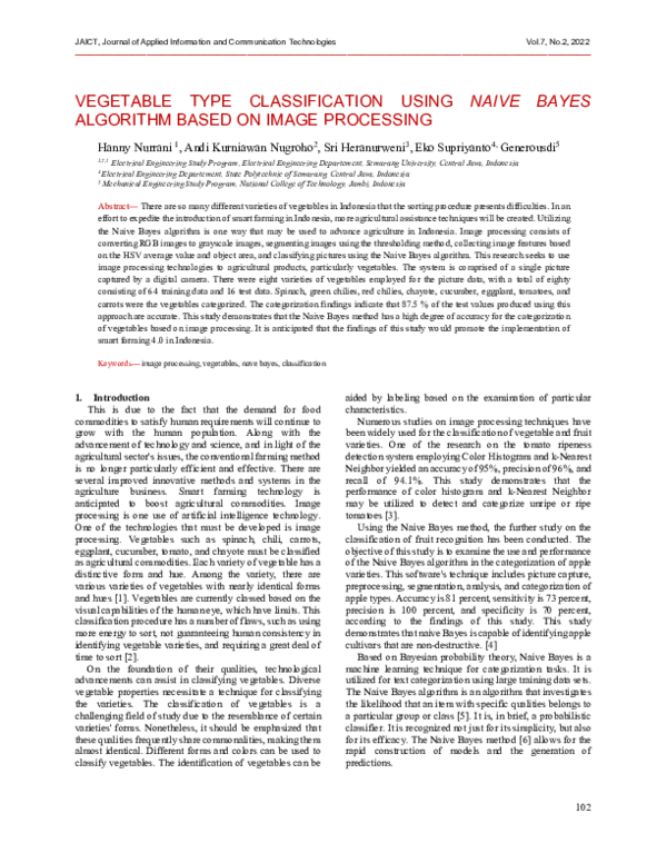 Pdf Vegetable Type Classification Using Naive Bayes Algorithm Based