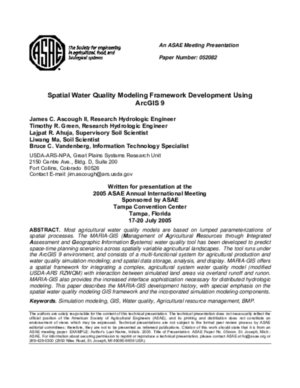(PDF) Spatial Water Quality Modeling Framework Development Using ArcGIS ... (PDF) Spatial Water Quality Modeling Framework Development Using ArcGIS ...