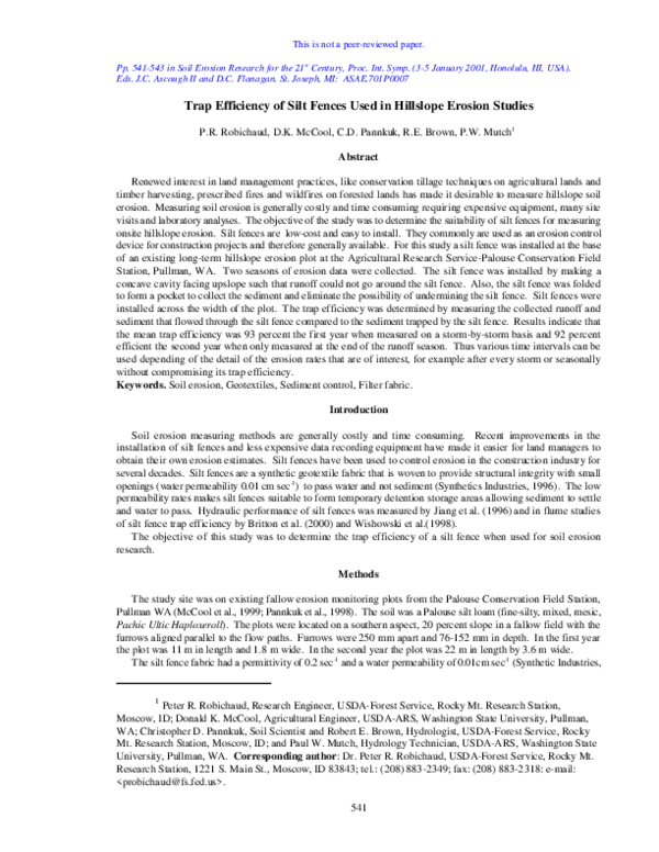 (PDF) Trap Efficiency of Silt Fences Used in Hillslope Erosion Studies