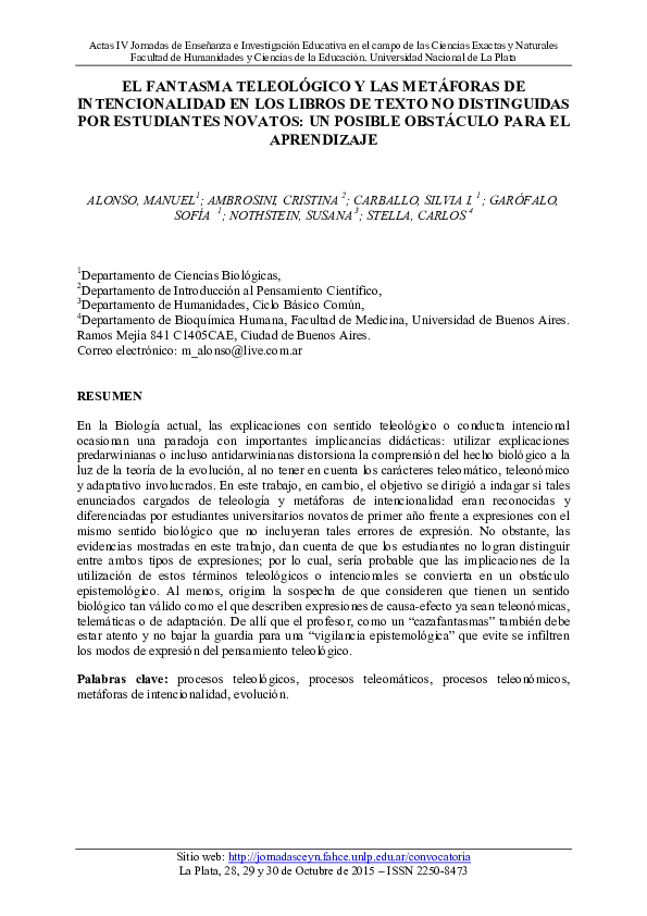 (PDF) El fantasma teleológico y las metáforas de intencionalidad en los ...